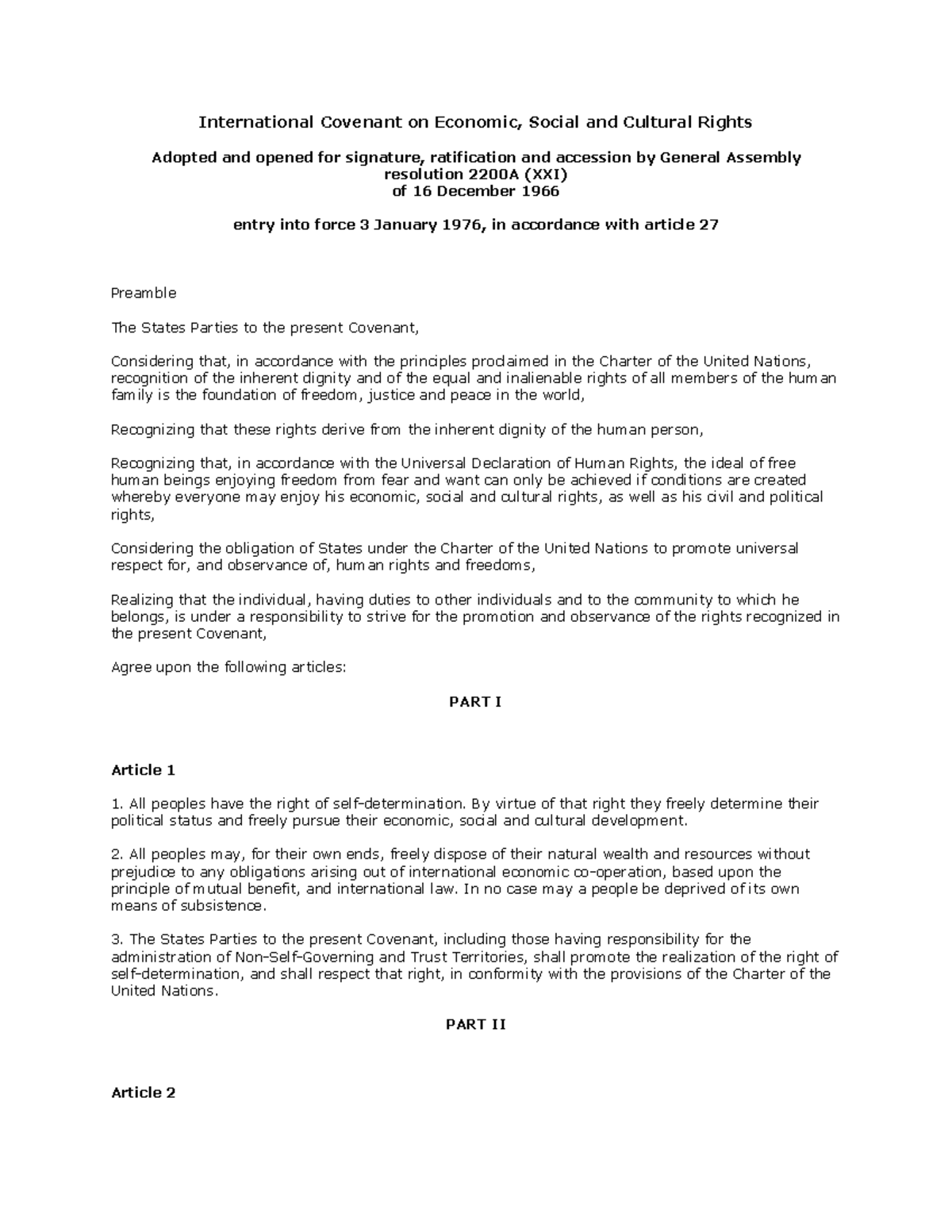 Cescr - The International Covenant on Economic, Social and Cultural ...