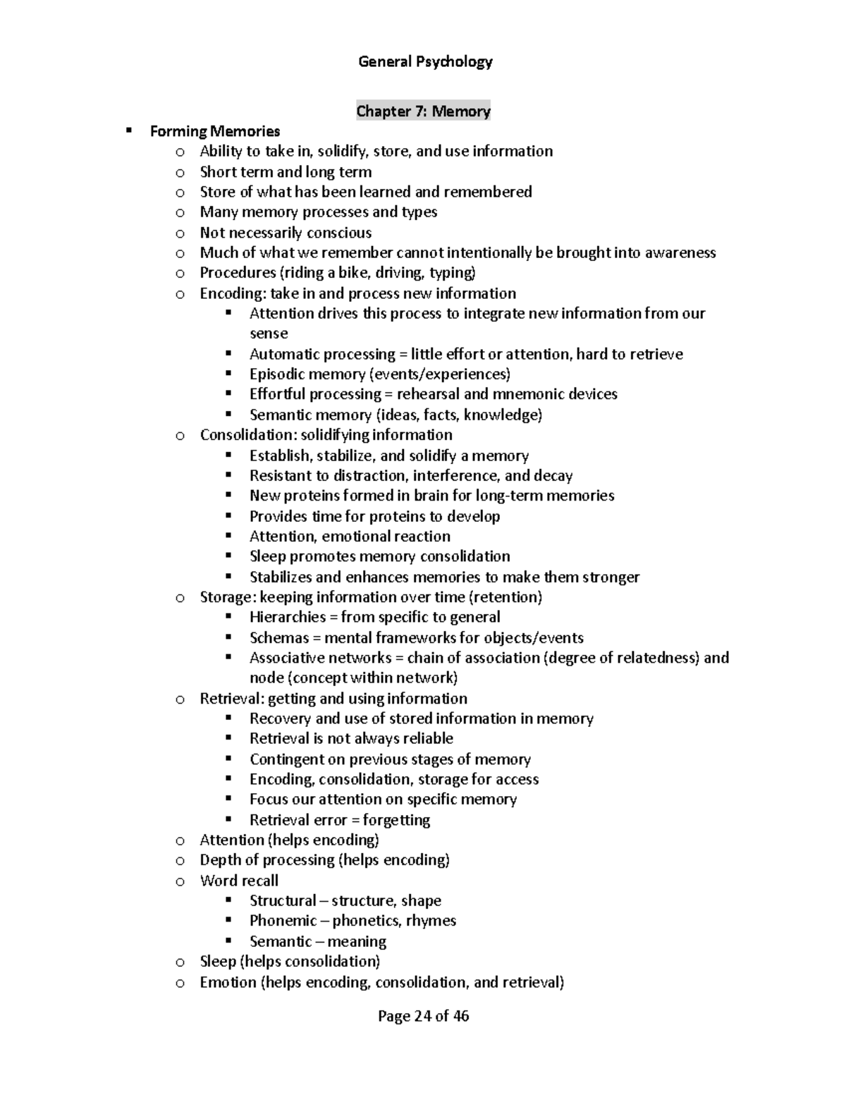 Psychology Chapter 7 - Chapter 7: Memory § Forming Memories o Ability ...