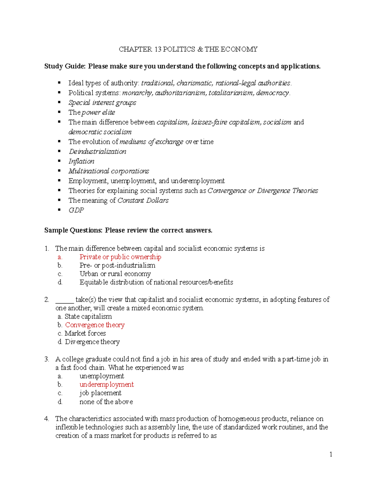 Chapter 13 study guide - CHAPTER 13 POLITICS & THE ECONOMY Study Guide ...