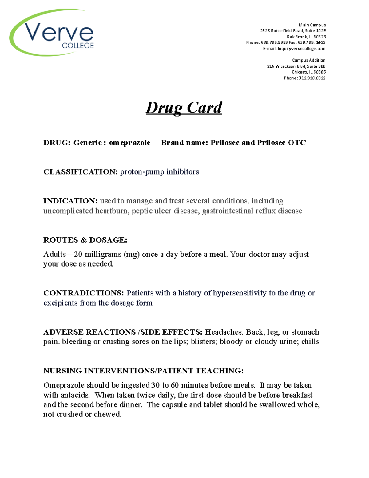 Omeprazole 15 - drug card - Main Campus 2625 Butterfield Road, Suite ...