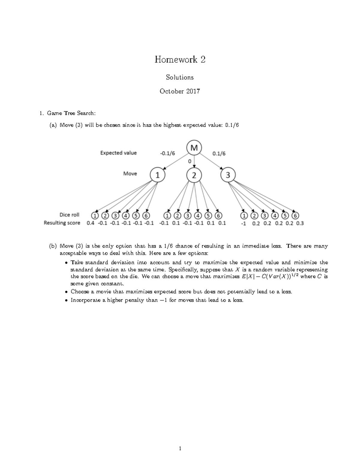 Hw 2 sol - Solutions to homework 2 - Homework 2 Solutions October 2017 Game Tree Search: (a ...