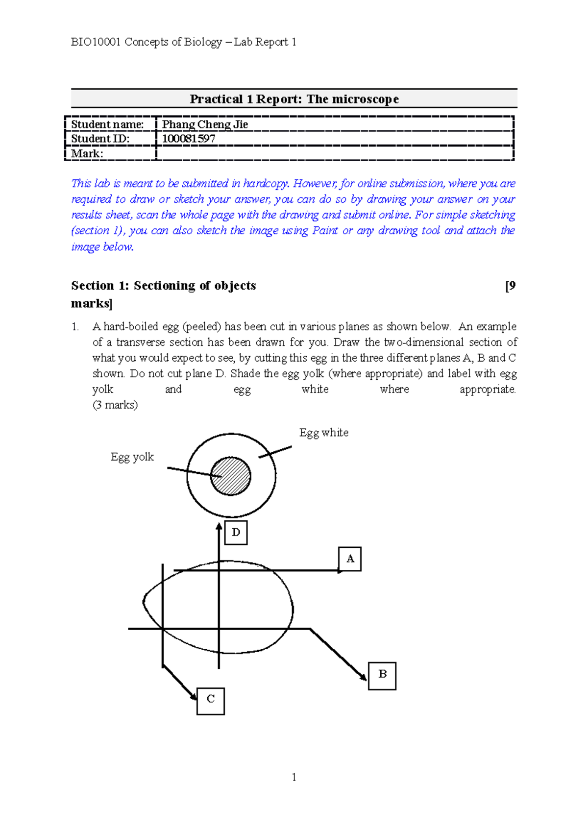 BIO10001 Lab Report - Practical 1 - Practical 1 Report: The microscope ...