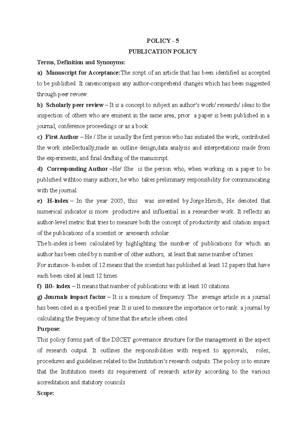 5 - Publication Policy - a brief explanantion - POLICY - 5 PUBLICATION ...