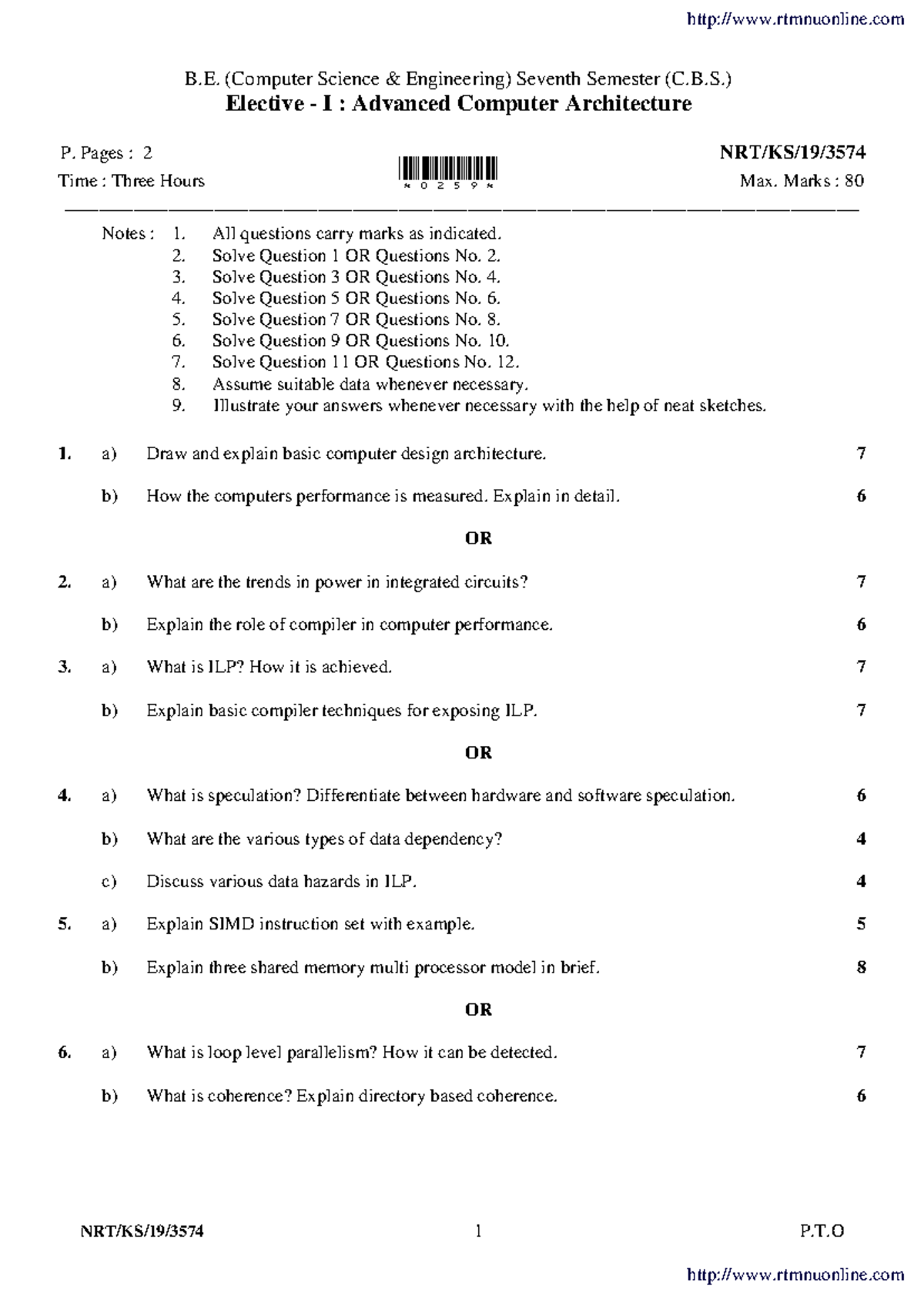 Cse 7 Sem Advanced Computer Architecture 3574 Summer 2019 Nrtks19