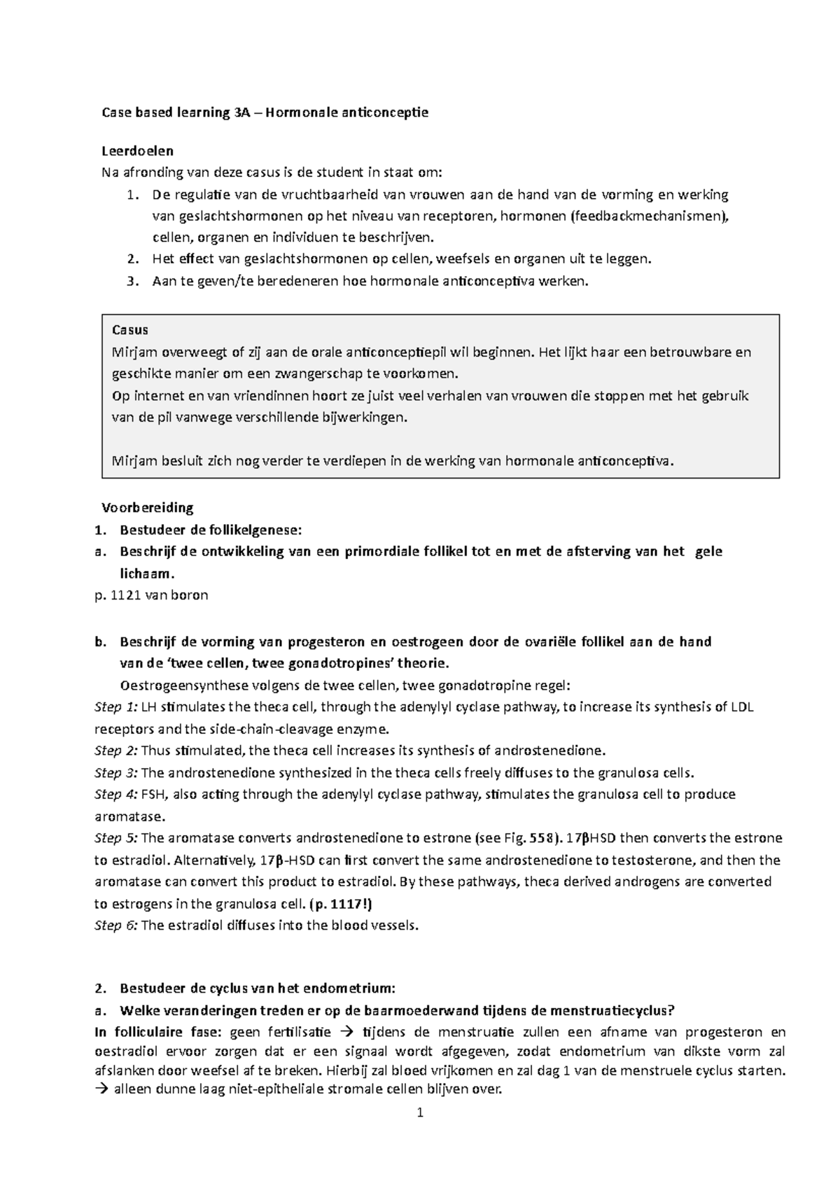 Case based learning 3A Voorber - 1 Case based learning 3A – Hormonale ...