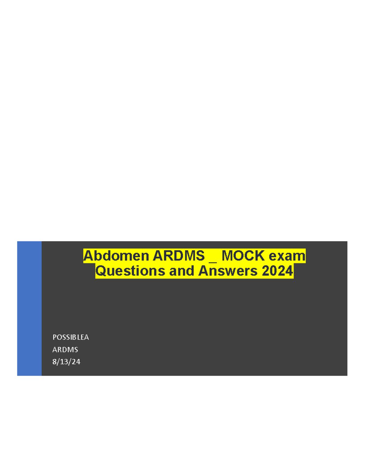 Abdomen Ardms MOCK exam Questions and Answers 2024 - Abdomen ARDMS ...