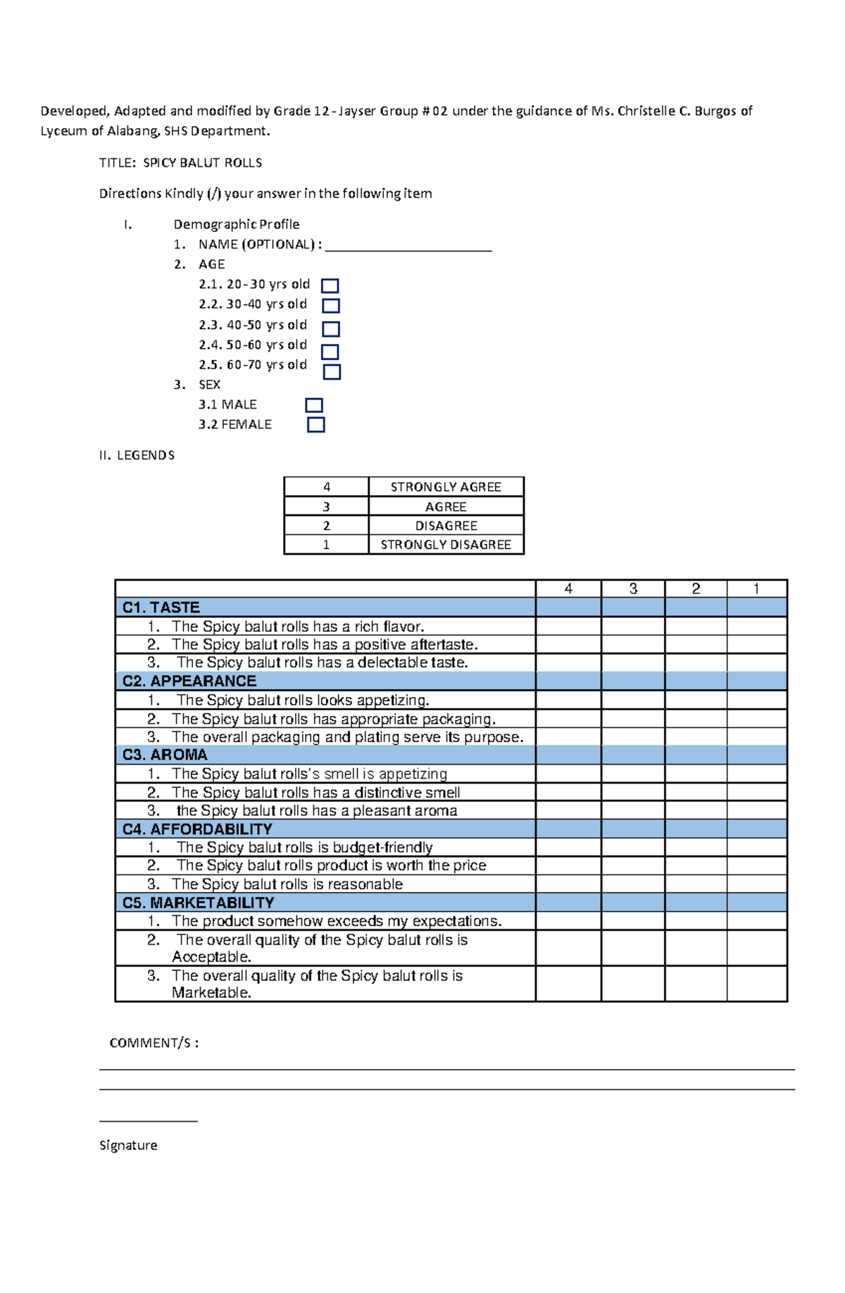 Developed - survey/questionnaire - Developed, Adapted and modified by ...
