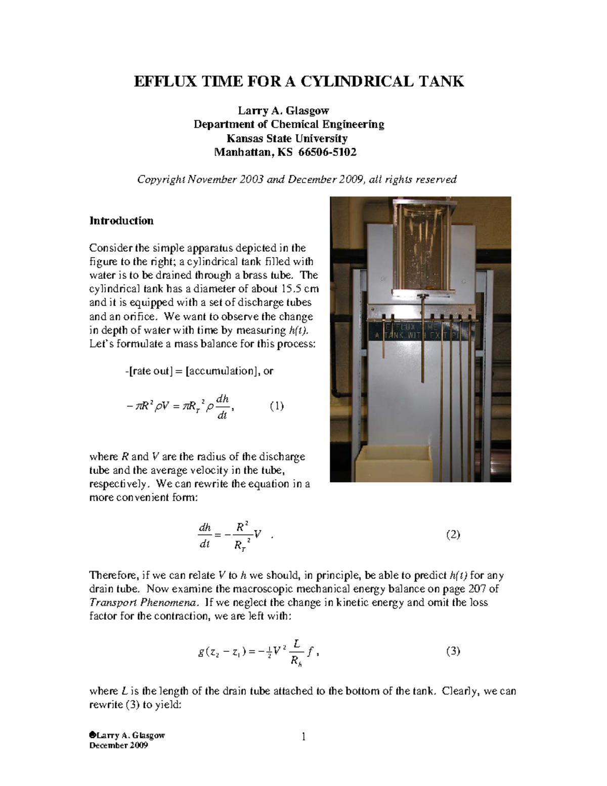 Efflux TIME FOR A Cylindrical TANK 12-2009 - EFFLUX TIME FOR A ...
