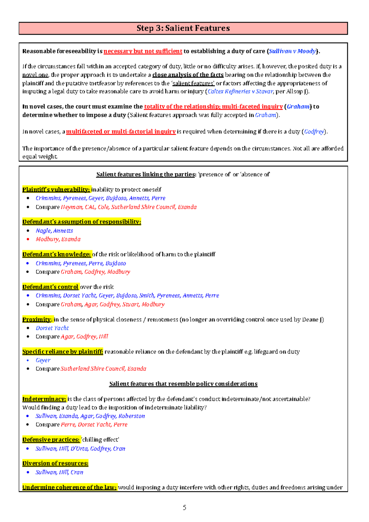 Salient factors Torts - Step 3: Salient Features Reasonable ...