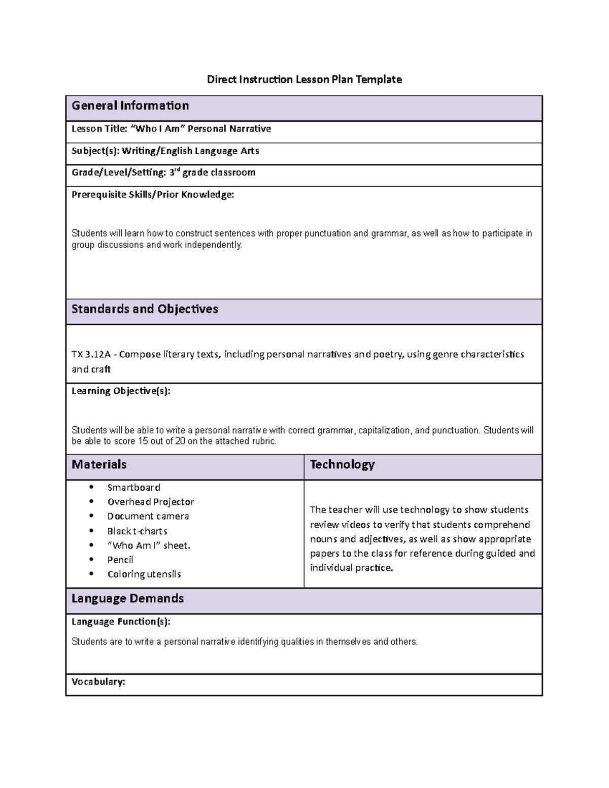 C365 TASK1 - passed first try!!!! - Direct Instruction Lesson Plan Template General Information ...