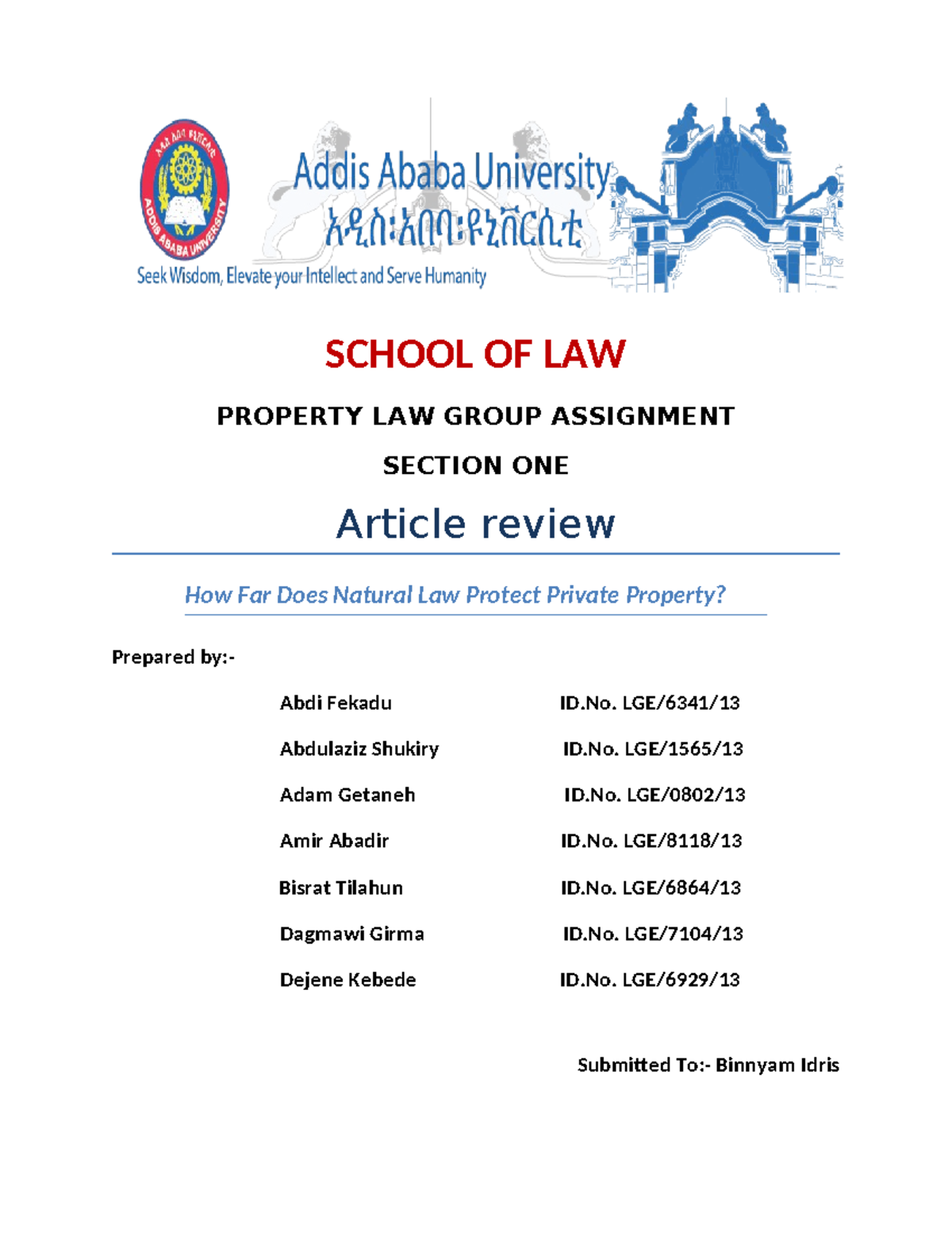 Article review on property law - SCHOOL OF LAW PROPERTY LAW GROUP ...