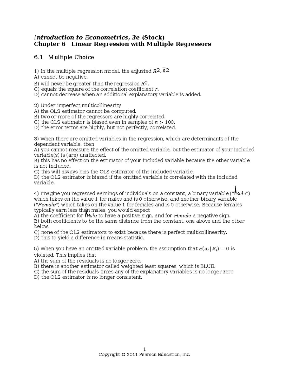 Chapter 6 - ch6 works - Introduction to Econometrics, 3e (Stock) Chapter 6 Linear Regression ...