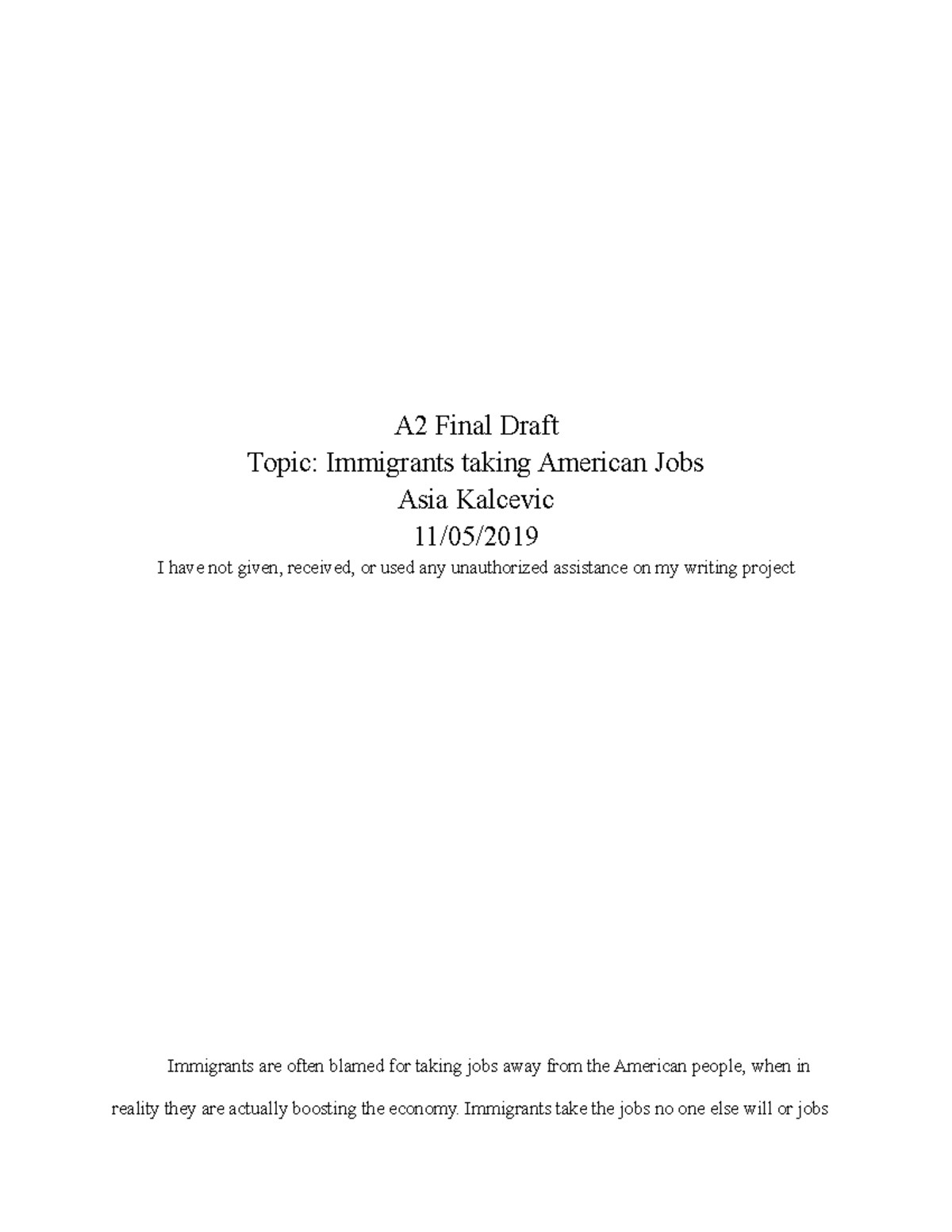 Final Draft paper - Professor: Terri Rherman - A2 Final Draft Topic ...