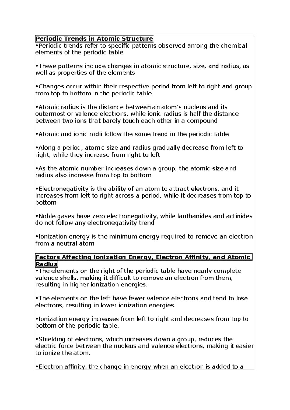 Periodic trendz - Summary Chemistry 110: General Principles of ...