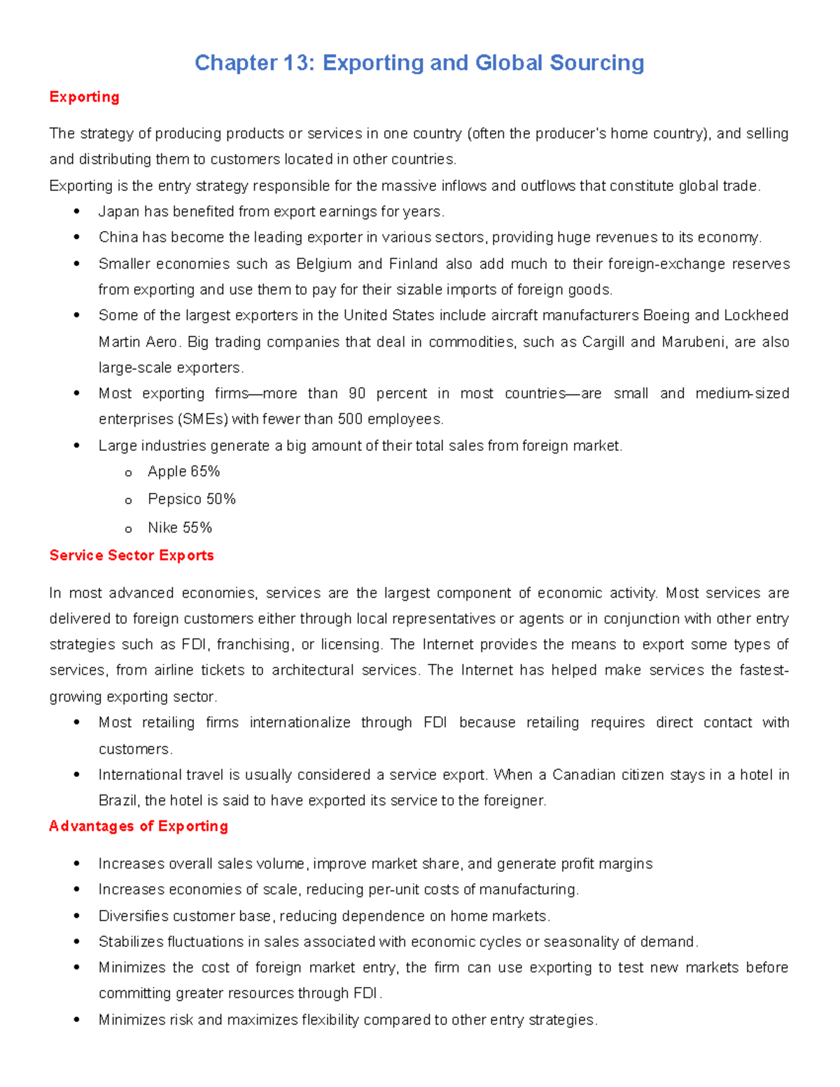 IB Chapter 13 - Exporting and Global Sourcing - Chapter 13: Exporting and Global Sourcing ...