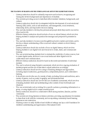 Teaching OF Reading AND THE Other Language ARTS IN THE Elementary ...