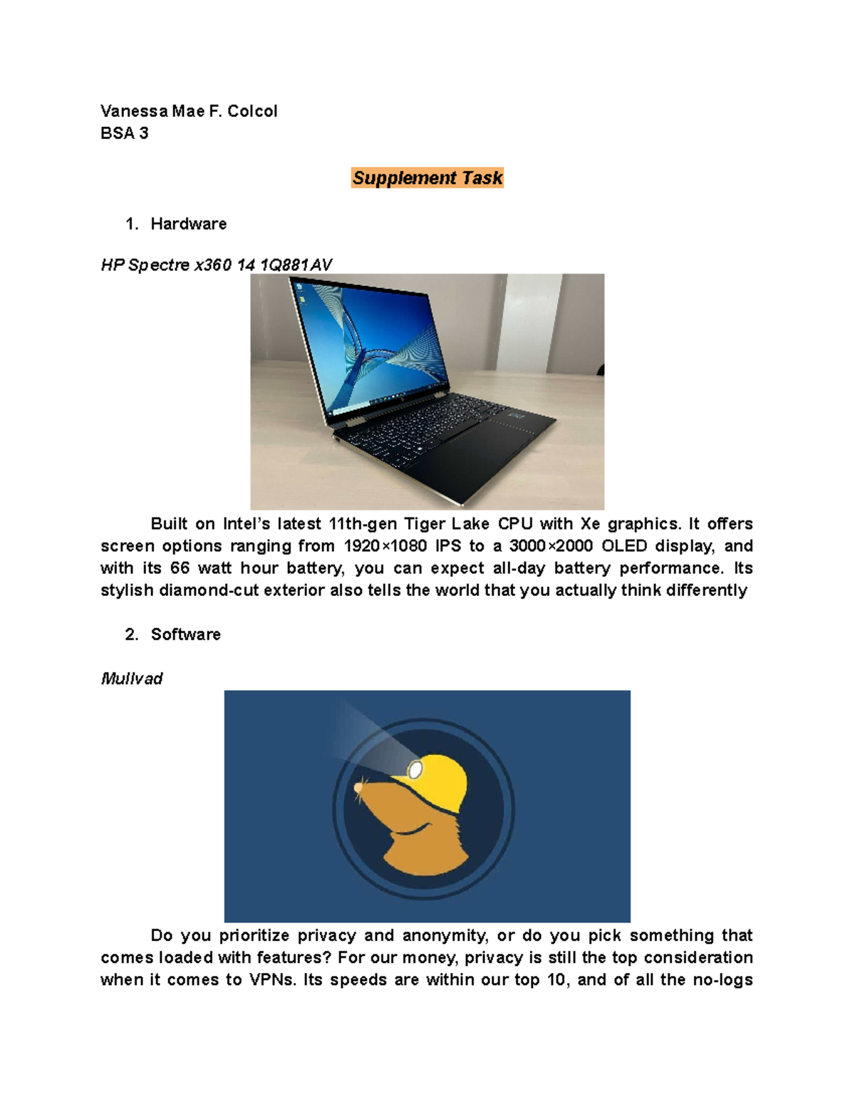 Latest Colcol - ghj - Vanessa Mae F. Colcol BSA 3 Supplement Task ...