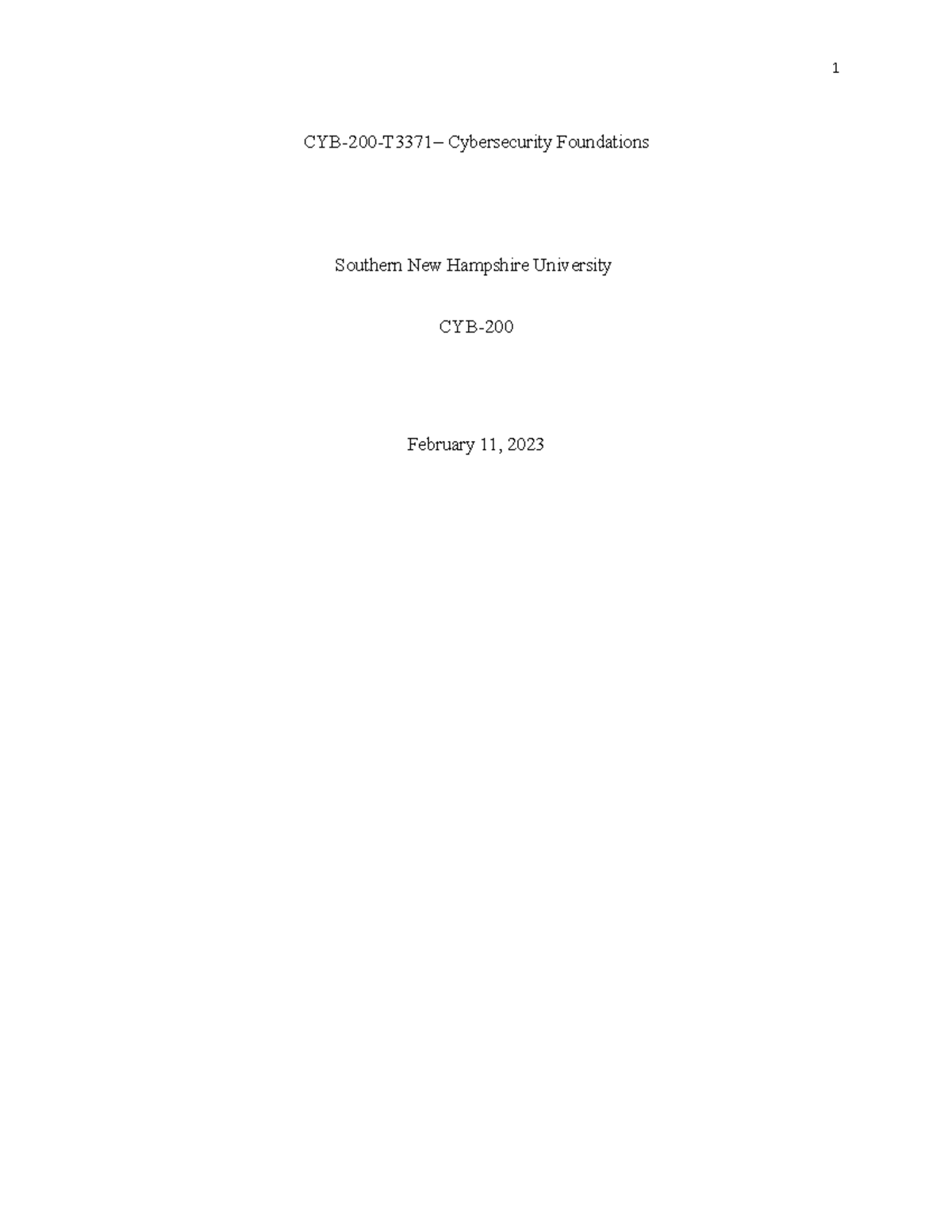 CYB200 Module 6 1 Project One Assignment - CYB-200-T3371– Cybersecurity ...