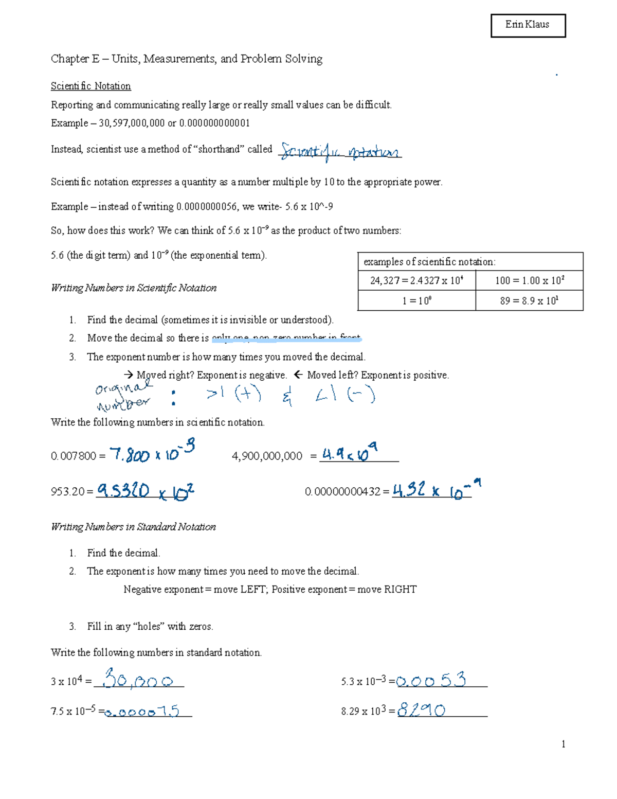 Chapter E Guided Notes - Chapter E – Units, Measurements, and Problem ...