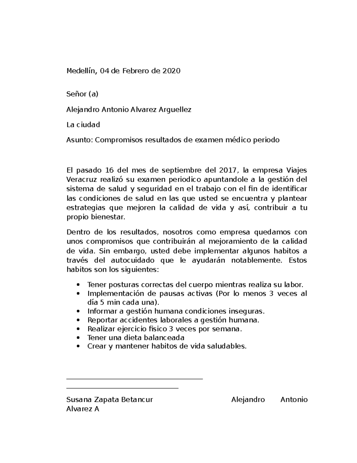 Examen Medico - Medellín, 04 de Febrero de 2020 Señor (a) Alejandro ...