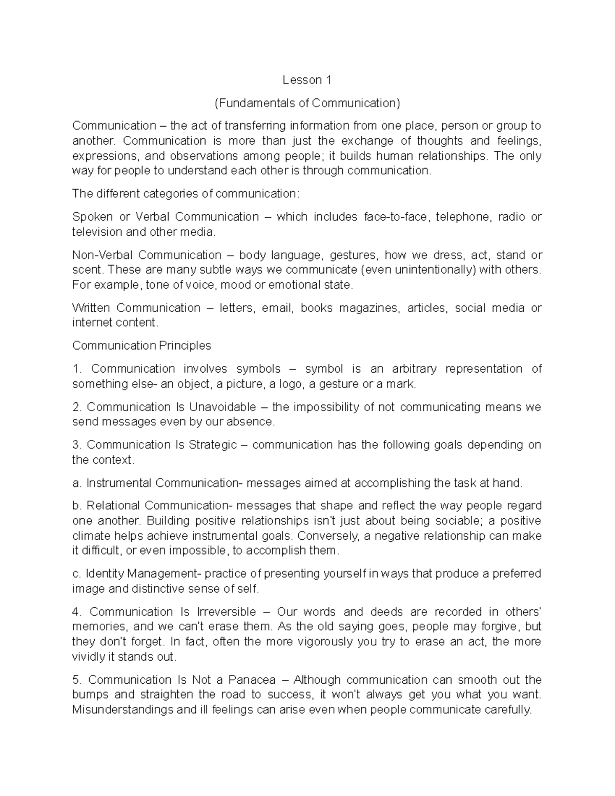 Communication - Lesson 1 (Fundamentals of Communication) Communication ...