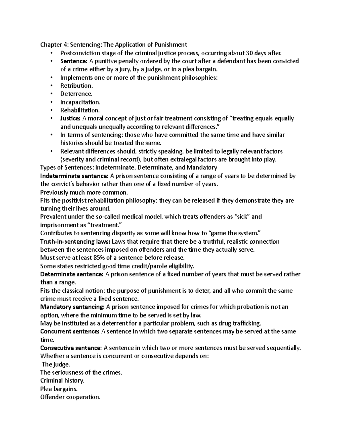 Corrections Notes Chapter 4 - Chapter 4: Sentencing: The Application of ...