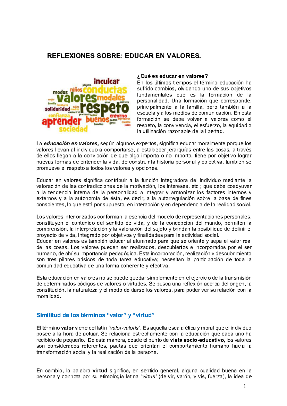 Reflexiones- Educar en Valores - REFLEXIONES SOBRE: EDUCAR EN VALORES ...