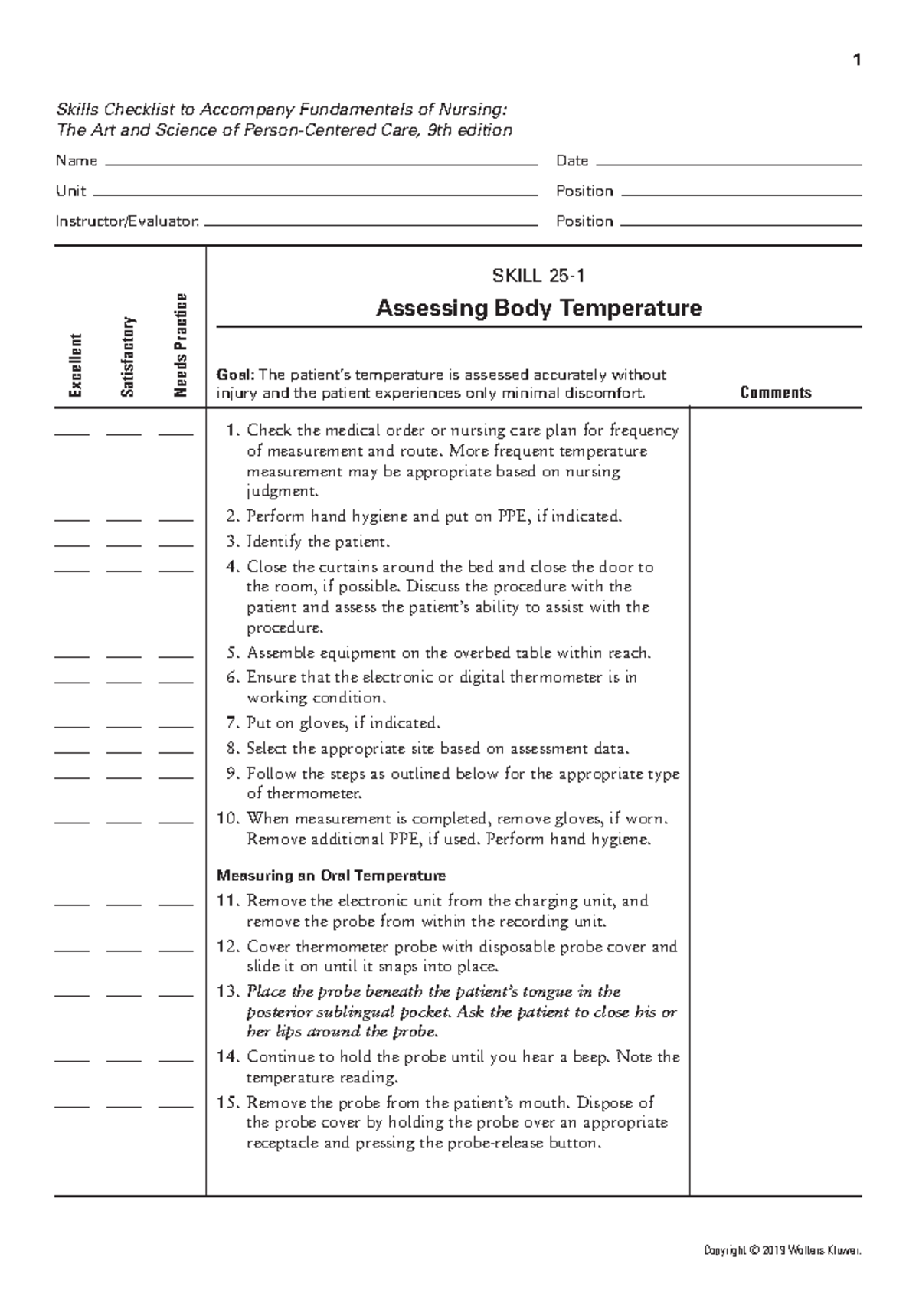 Temperature - This is a checklist for performing the procedure ...