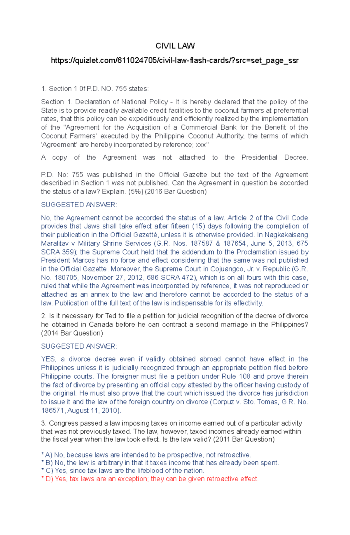 Civil LAW Flash CARD - civi law - CIVIL LAW - Studocu