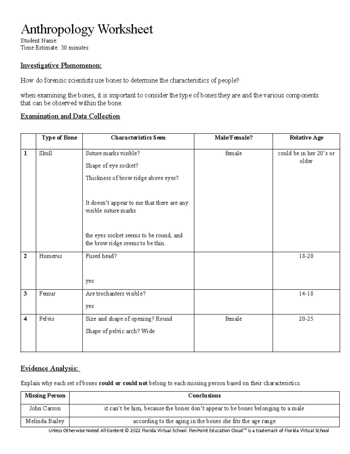 Anthropology worksheet - Anthropology Worksheet Student Name: Time ...