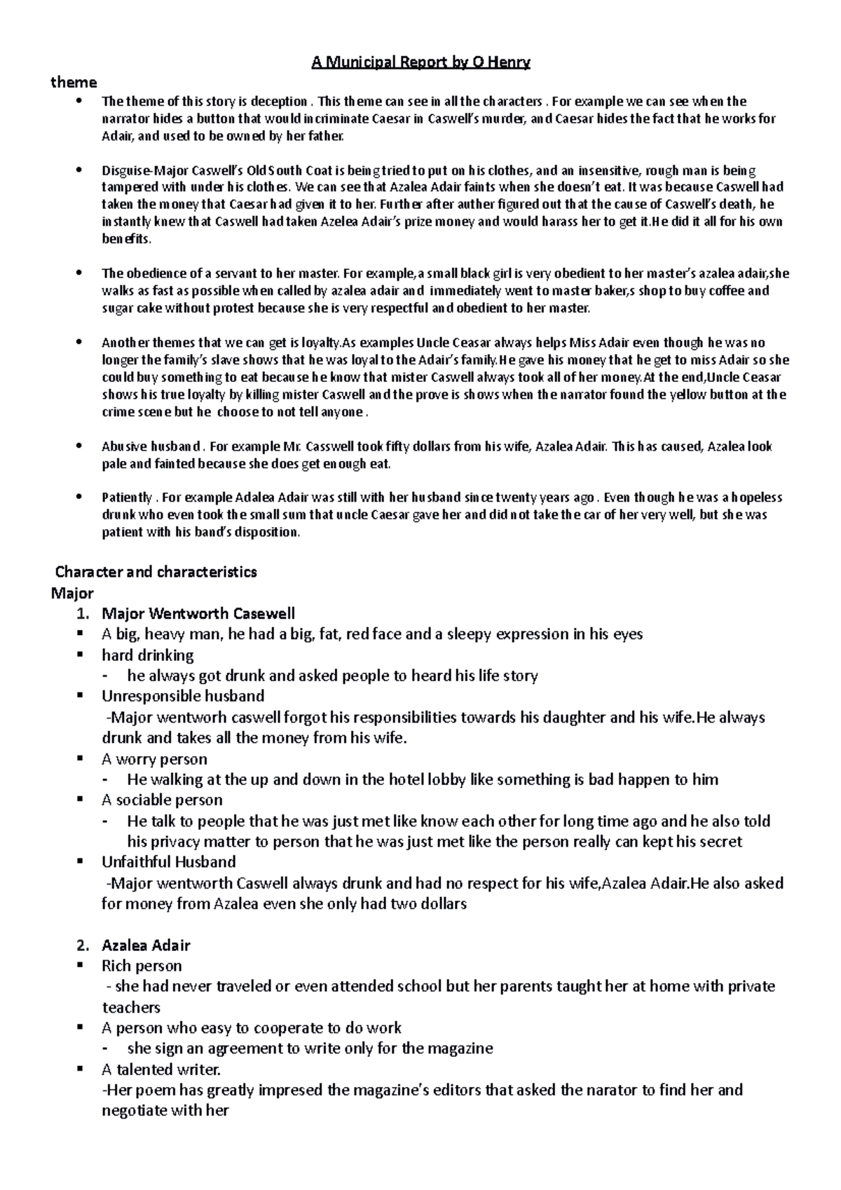 A Municipal Report by O Henry - A Municipal Report by O Henry theme The ...