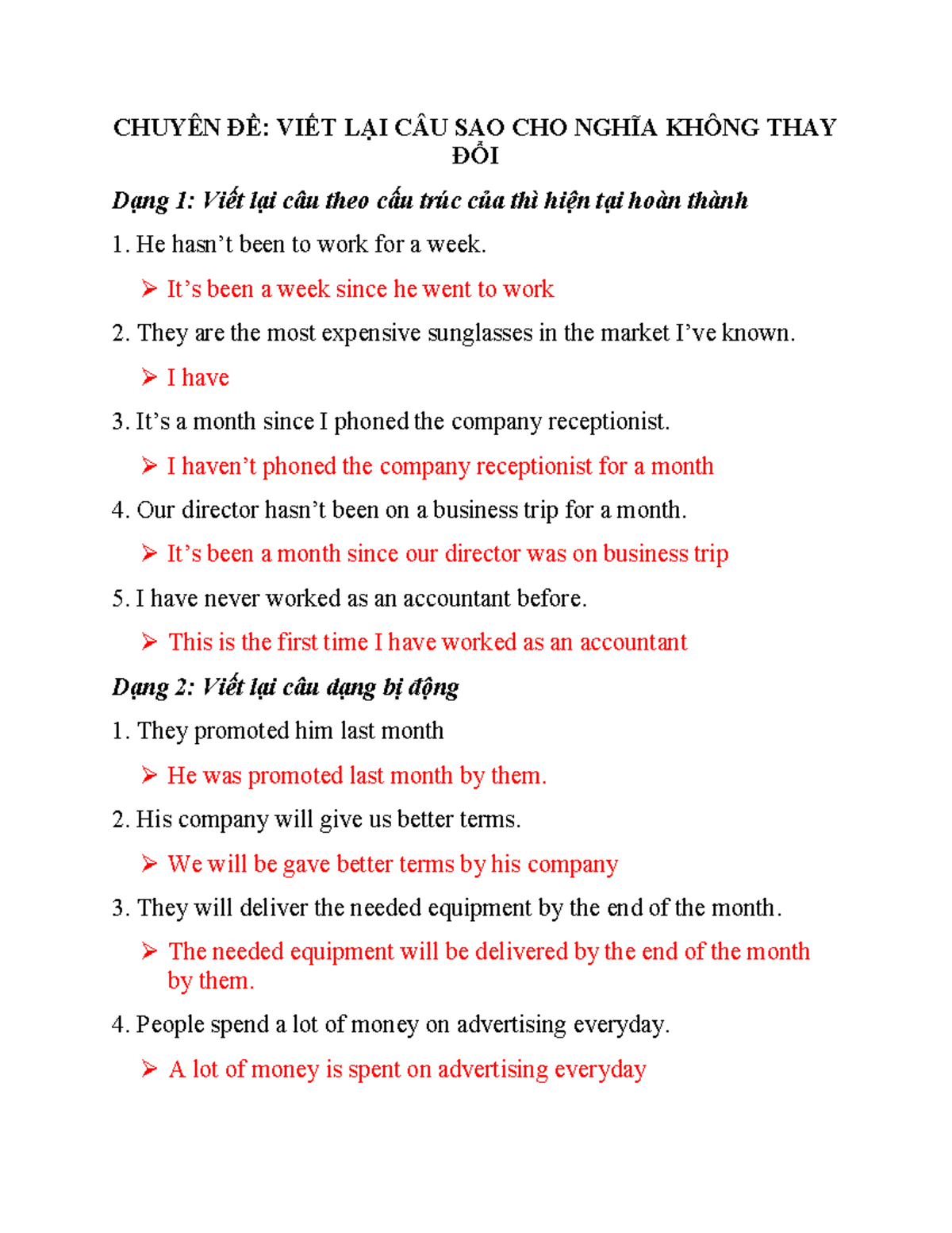 Anh 2 - anh - CHUYÊN ĐỀ: VIẾT LẠI CÂU SAO CHO NGHĨA KHÔNG THAY ĐỔI Dạng ...