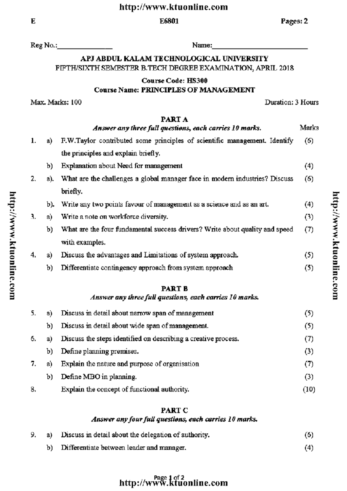 Btech 5 6 sem principles of management hs300 apr 2018 - Computer Science and ENgineering - Studocu