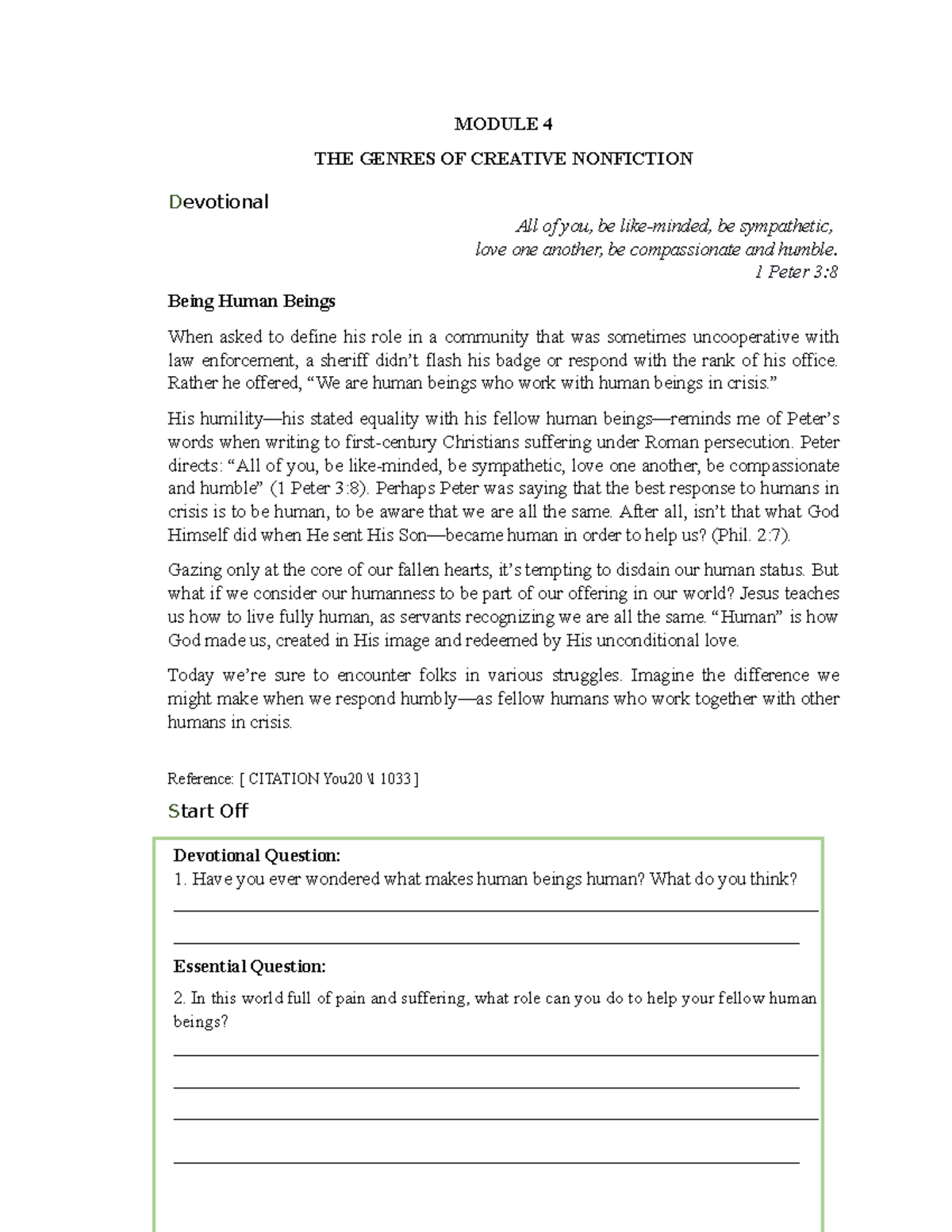 Creative Non M4 - MODULE 4 THE GENRES OF CREATIVE NONFICTION Devotional ...