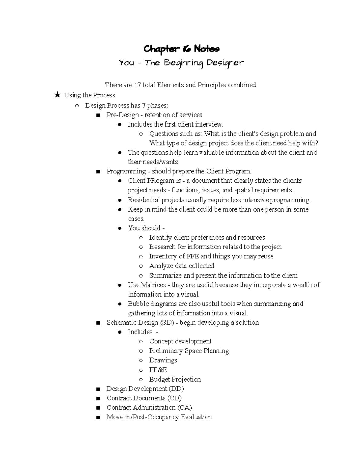 AR283 Chapter 16 Notes - Chapter 16 Notes You - The Beginning Designer ...