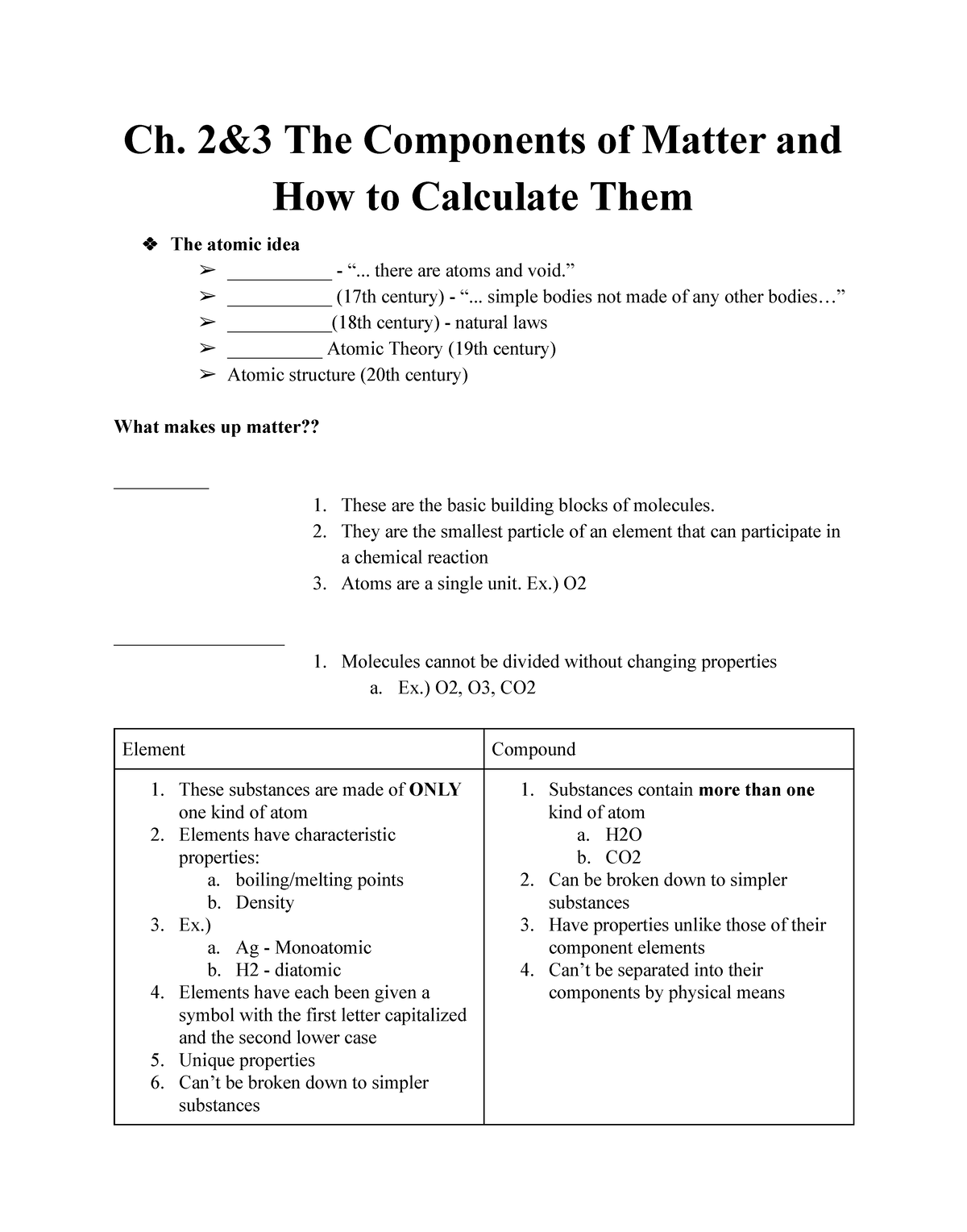 Chem 211 Ch. 2 Study Guide - Ch. 2&3 The Components of Matter and How ...