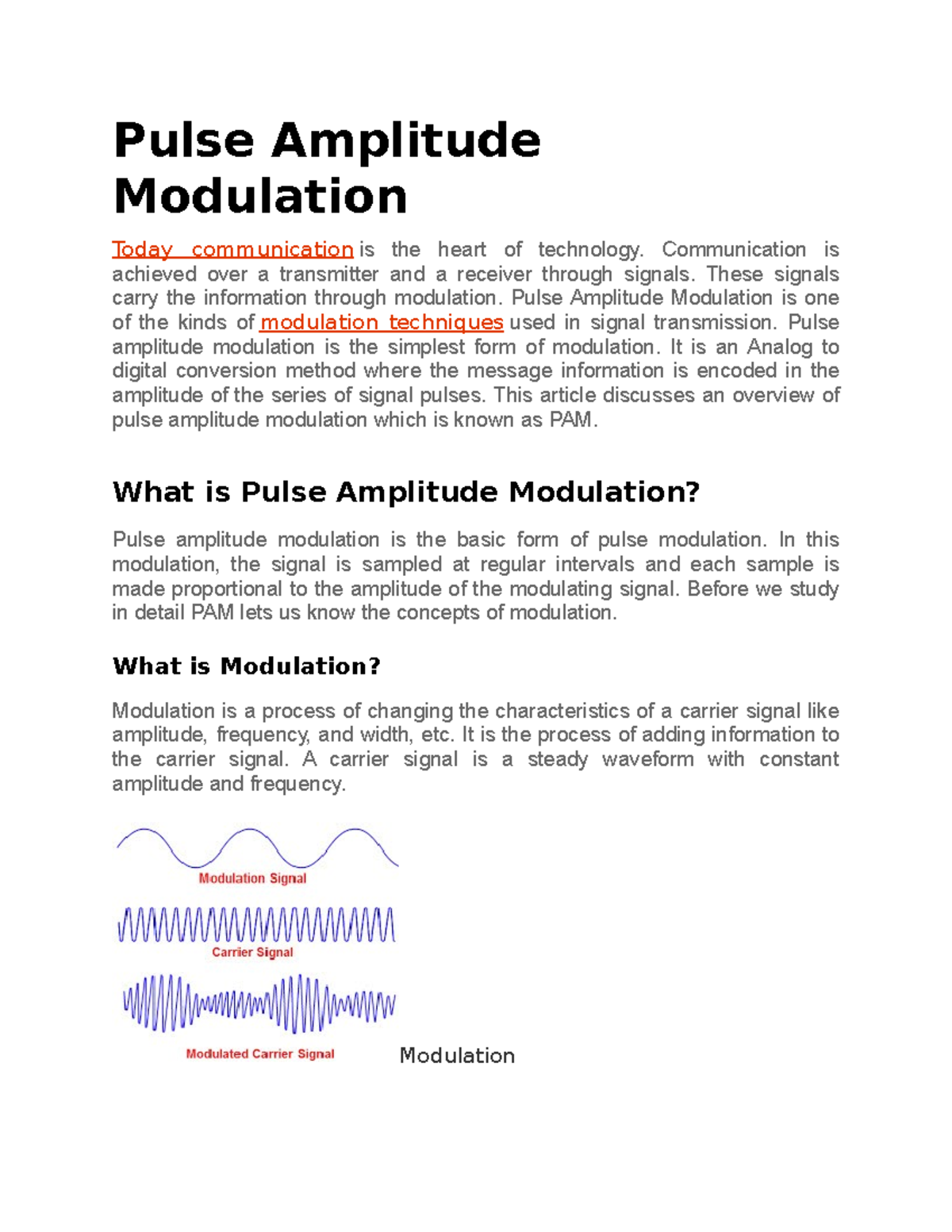 Kk - BINARY - Pulse Amplitude Modulation Today communication is the heart of technology. - Studocu