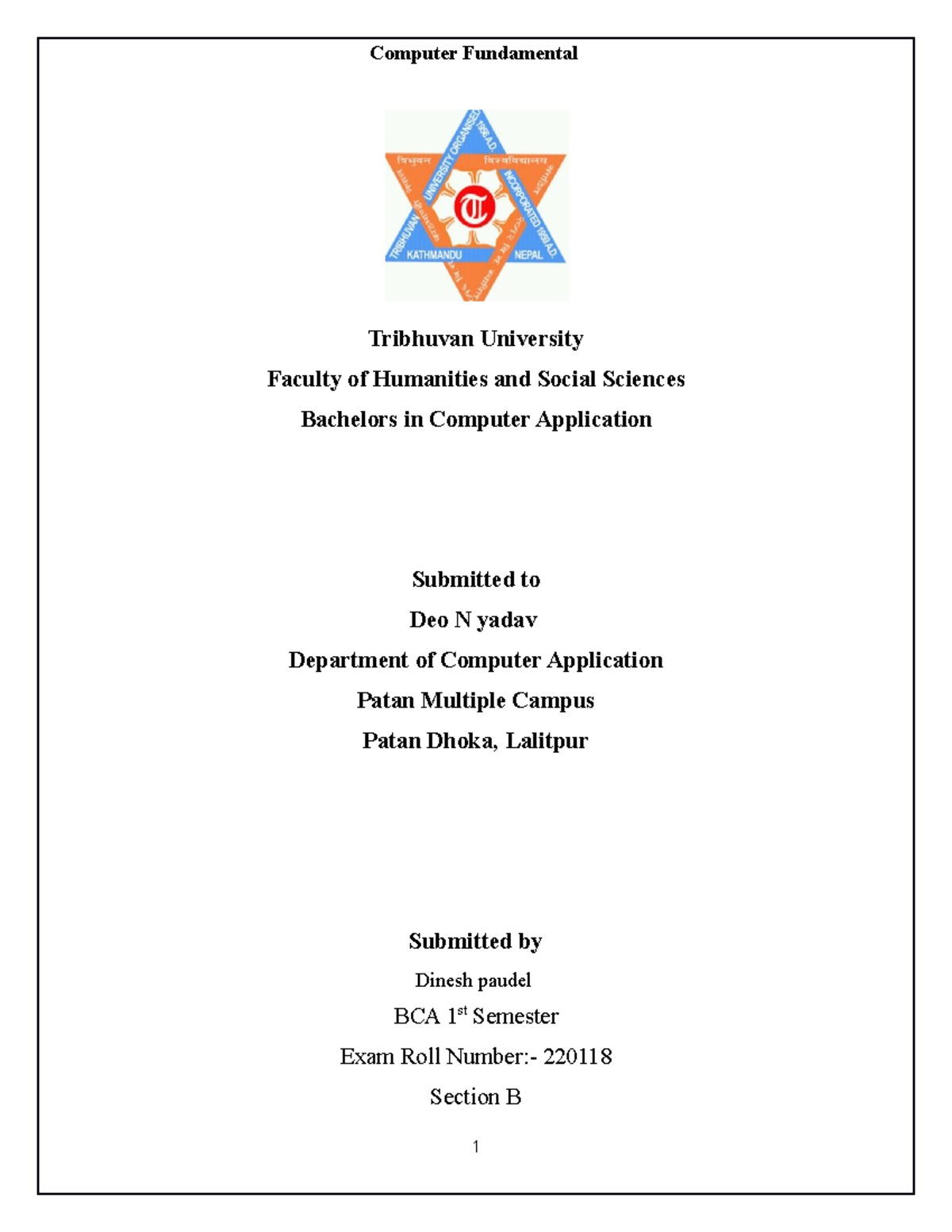 CFA (DOS Operating System) (1) TU BCA 2ND sem - Computer Fundamental ...