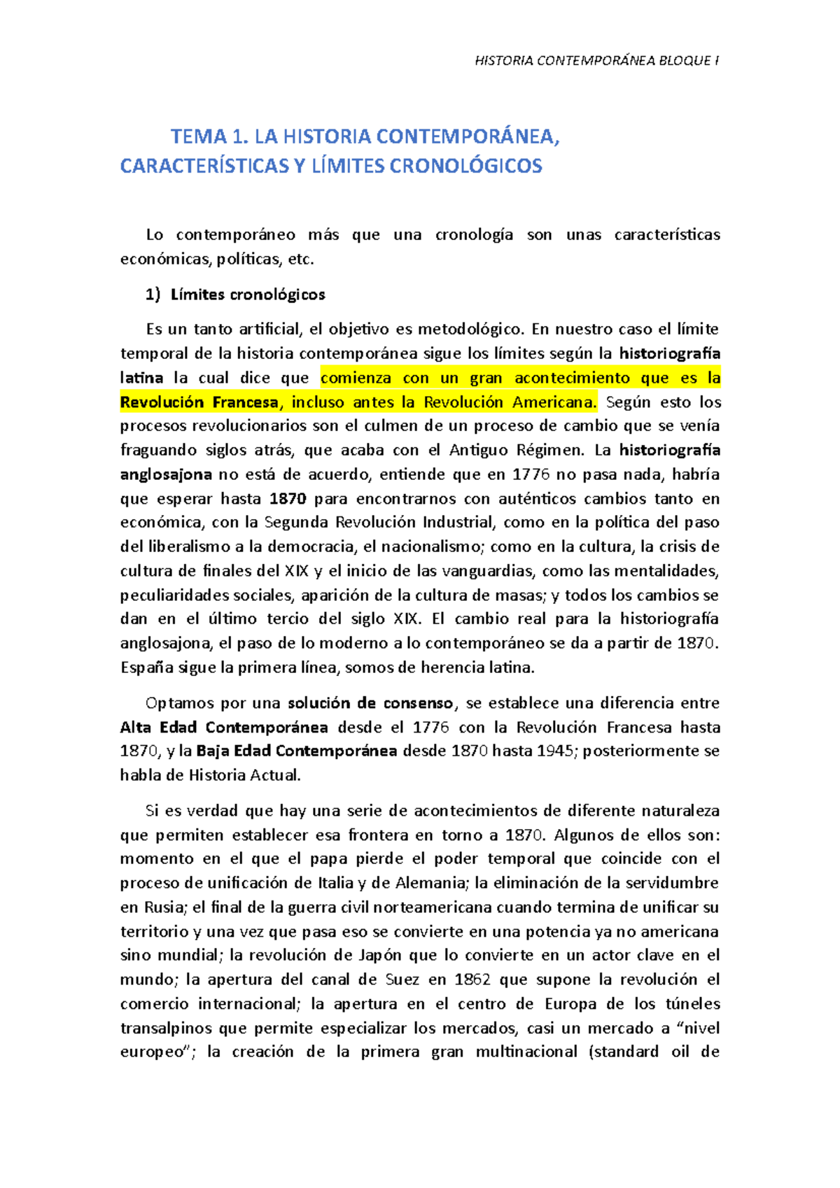 Bloque I Historia Contemporánea - TEMA 1. LA HISTORIA CONTEMPORÁNEA ...