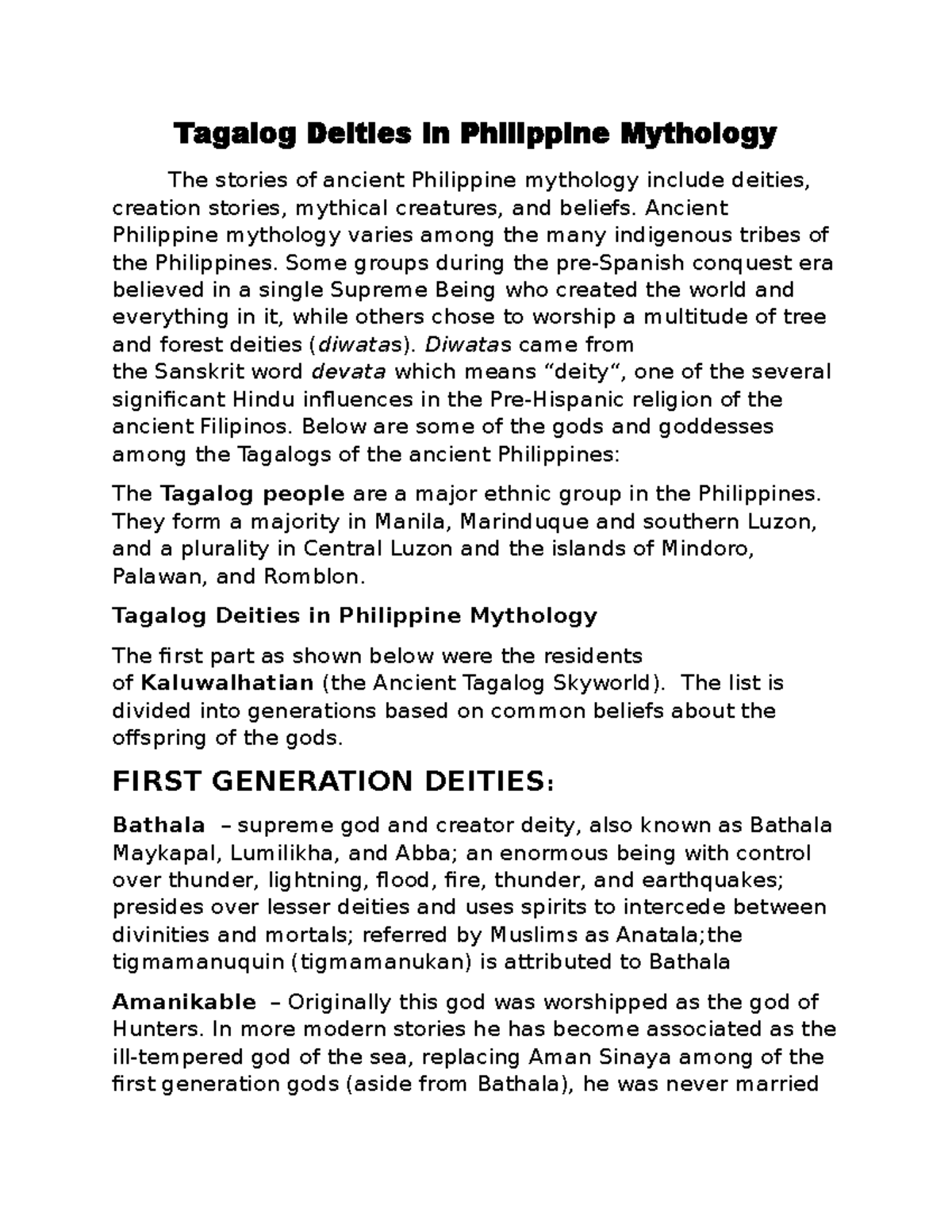 Methodology of the Philippines - Tagalog Deities in Philippine ...