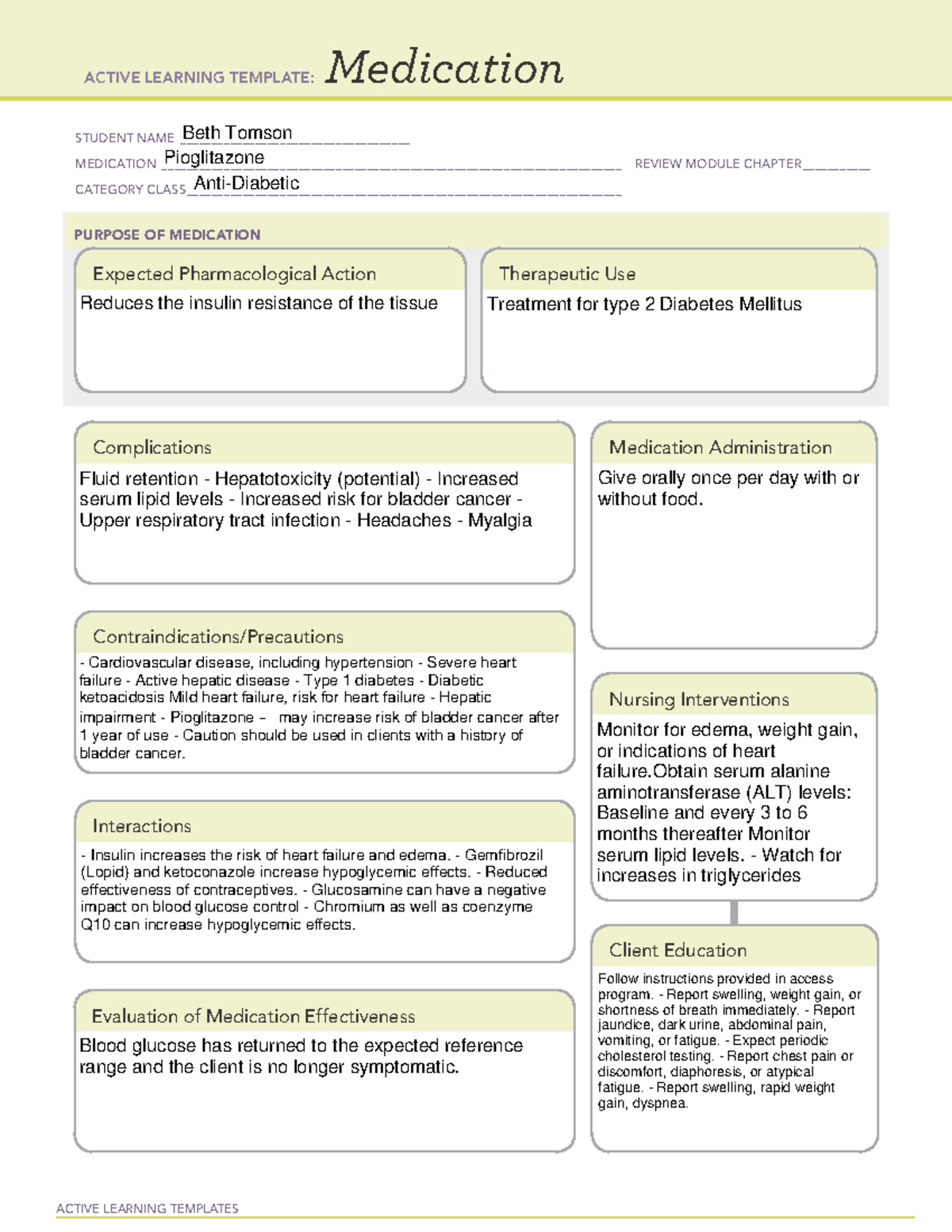 Med card 05 - ACTIVE LEARNING TEMPLATES Medication STUDENT NAME - Studocu