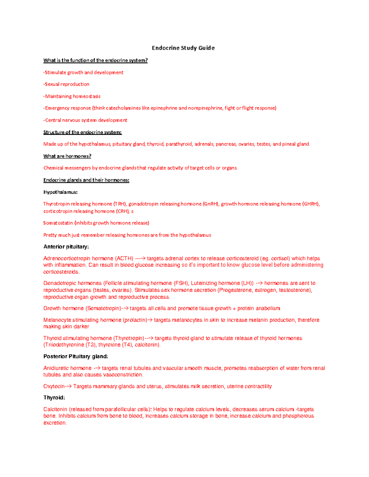 Study guide endocrine - Endocrine Study Guide What is the function of ...