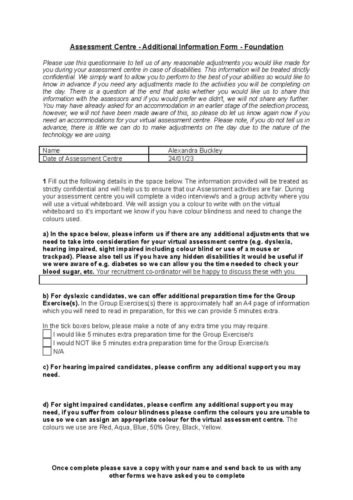 Document 1 - detailed - Assessment Centre - Additional Information Form ...