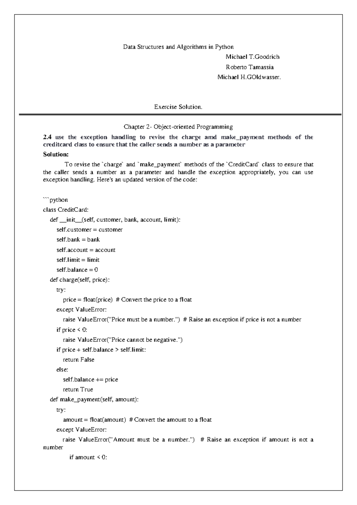 Exercise Solution Chapter 2 Data Structures And Algorithms In Python