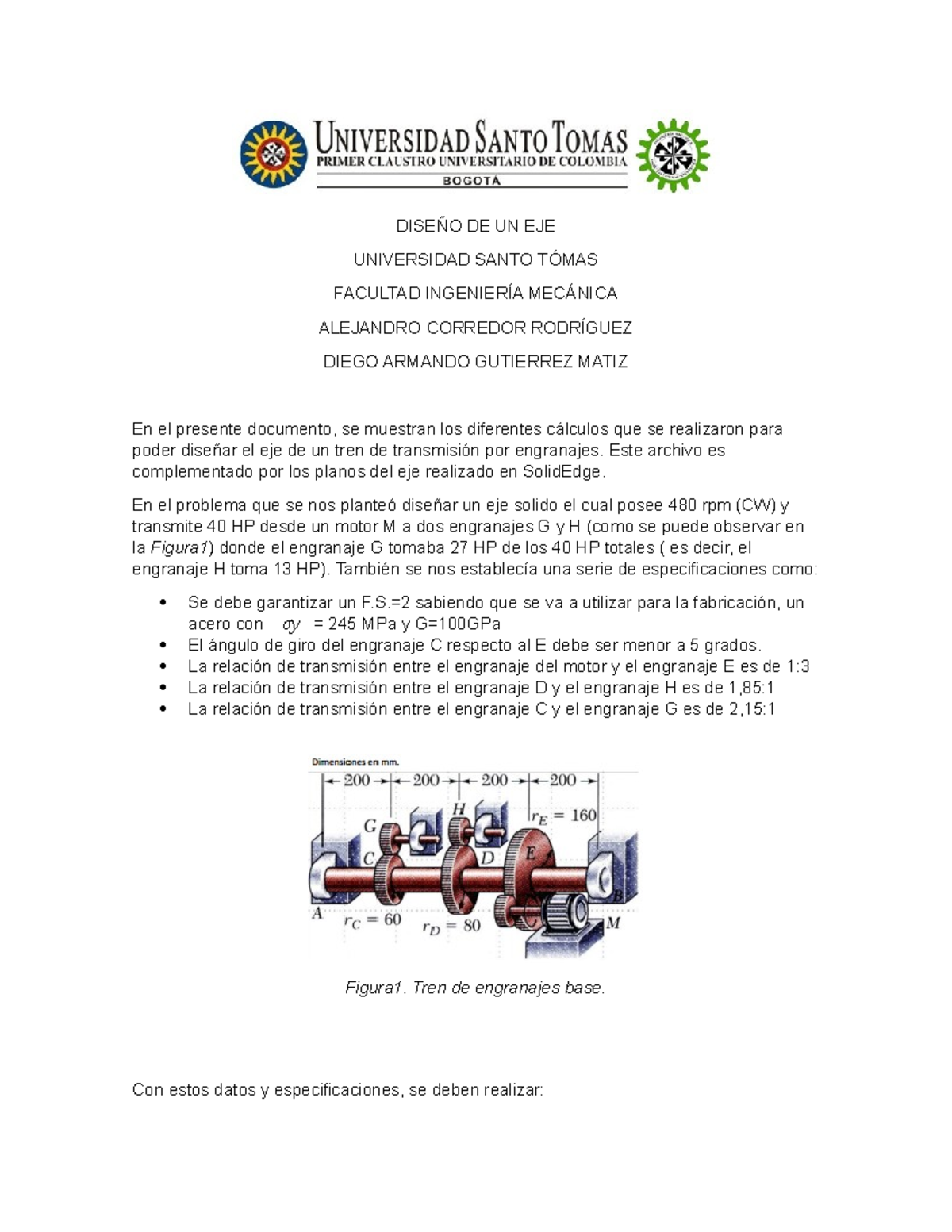 Corredor Gutierrez 4A Proyecto Torsion 2 - DE UN EJE UNIVERSIDAD SANTO FACULTAD ALEJANDRO ...