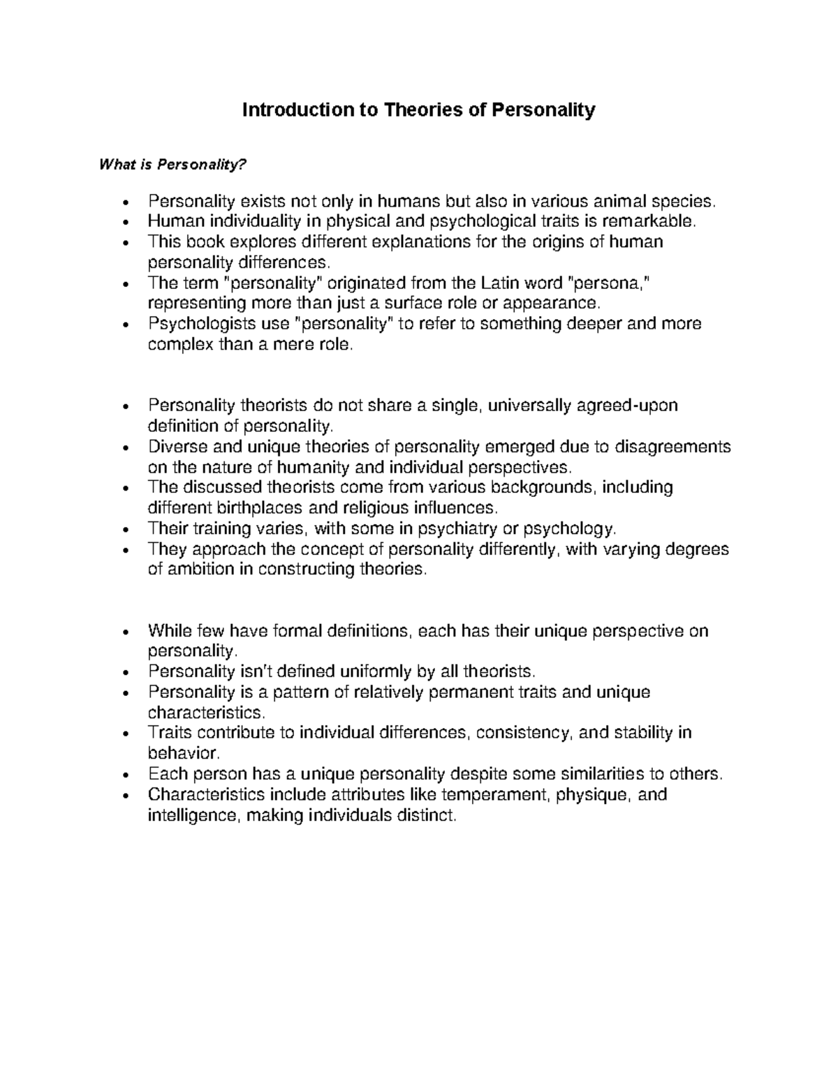 Theories of Personality - Human individuality in physical and ...