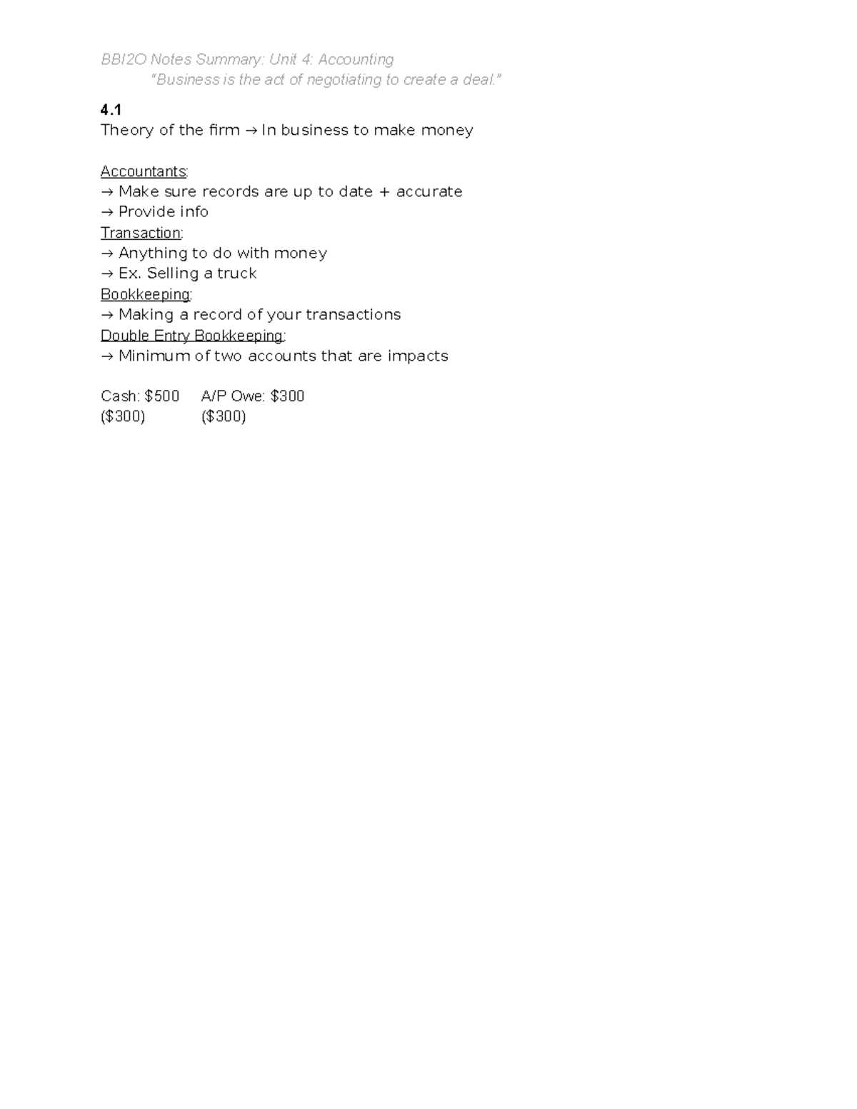 Unit 4 Accounting - Introduction To Business - BBI2O - “Business is the ...