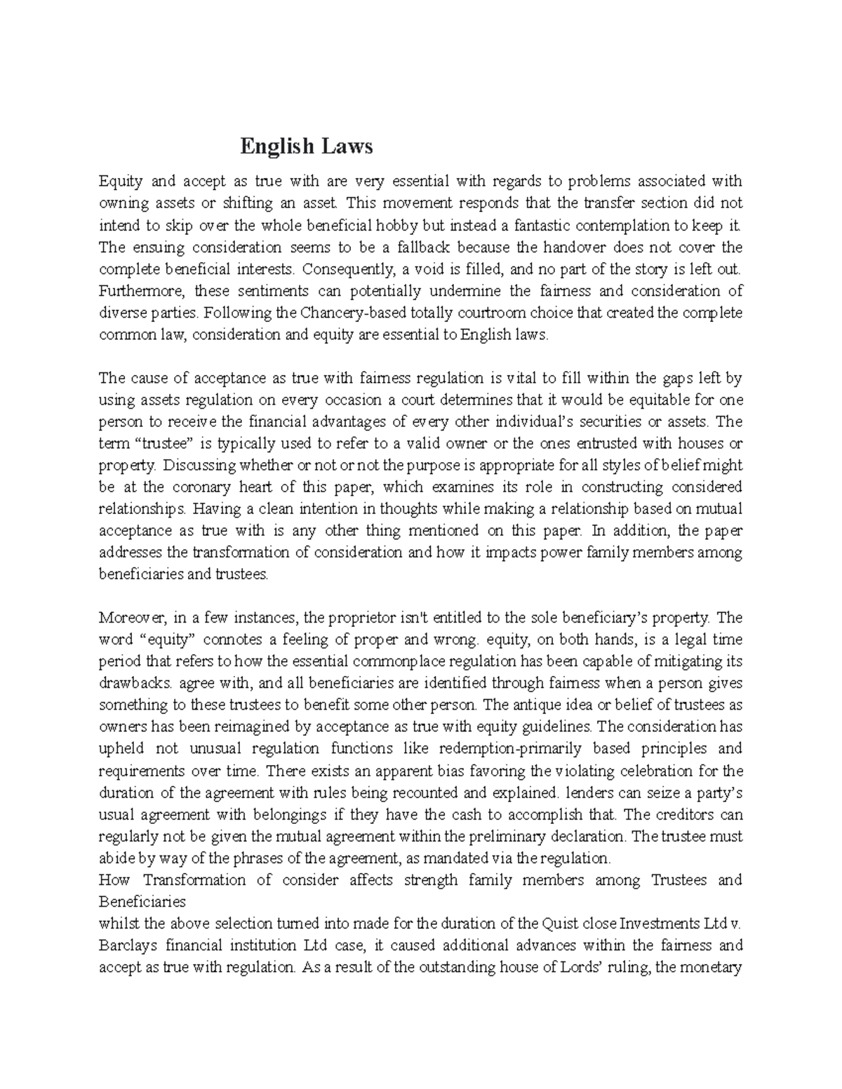 English Laws - English Laws Equity and accept as true with are very ...