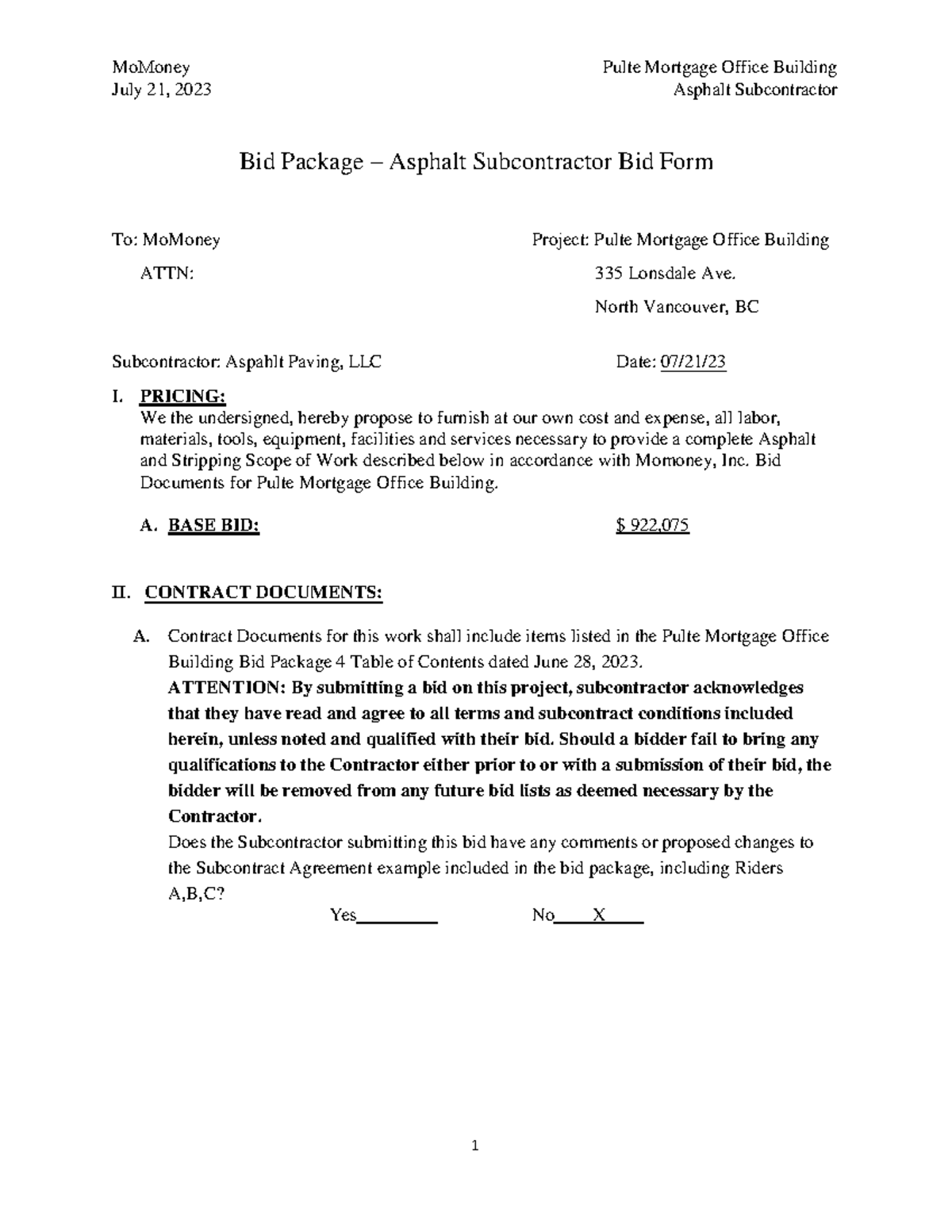 Asphalt Subcontractor Bid - BLDG 390 - Concordia - Studocu
