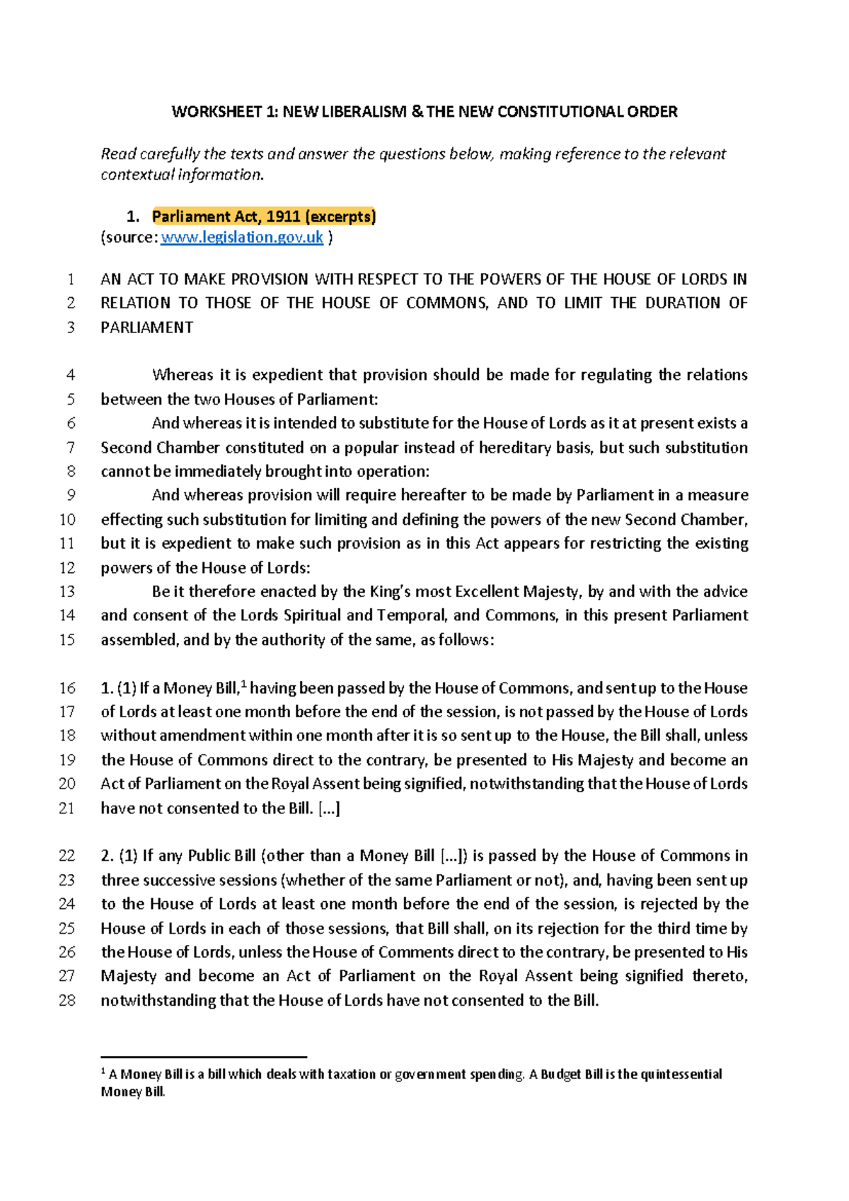 Worksheet TD1 - travaux dirigé 2022/2023 - WORKSHEET 1: NEW LIBERALISM ...